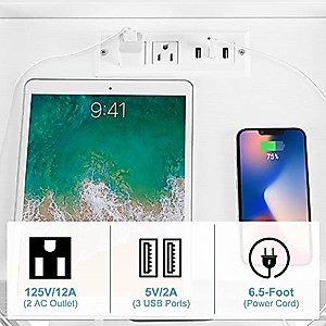 OYEAL White Nightstand, End Table with Charging Station 2-Tier Side Table with Drawer and Storage Shelf, Small Bedside Night Stand for Bedroom, Living Room, Easy Assembly, White