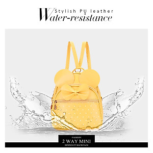 Girls Bowknot Polka Dot Cute Mini Backpack Small Daypacks Convertible Shoulder Bag Purse for Women (Light Yellow)