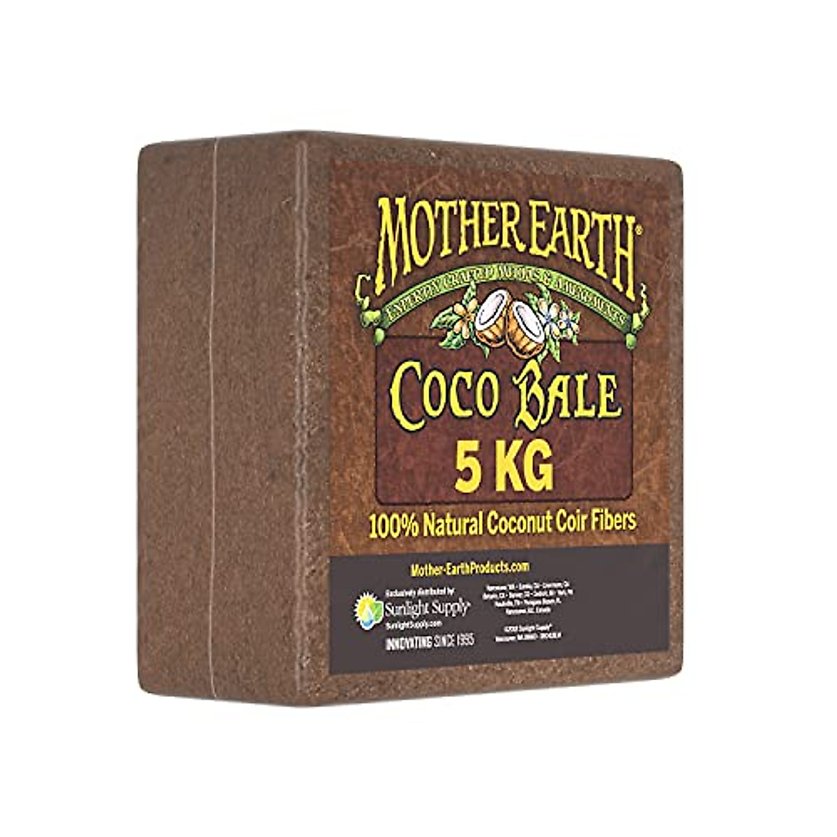 Mother Earth Coco Bale, 100% Natural Coco Coir Fiber for Soilless Gardening, 5 kg.