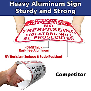 Private Property No Trespassing Sign, Violators Will Be Prosecuted Sign, 12 x 12 Inches Square, 040 Rust Free Aluminum, UV Protected and Waterproof, Weather Resistant, Durable Ink, Easy to Mount
