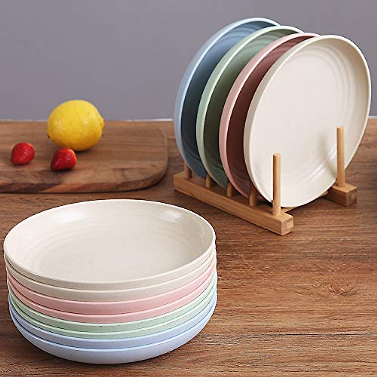 Kota Japan Wheat Straw Fiber Unbreakable Tableware 8.8” Plate for Dinner, Lunch, Breakfast for Pasta, Noodle, Salad, Dessert Dishes - Dishwasher, Microwave, Environment Safe Dinnerware 4 pc Dish Set