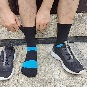 HABITER Mens Crew Toe Socks Cotton Five Finger Sock Running Athletic 5 Toe Shoes Socks 4 Pairs(D3)