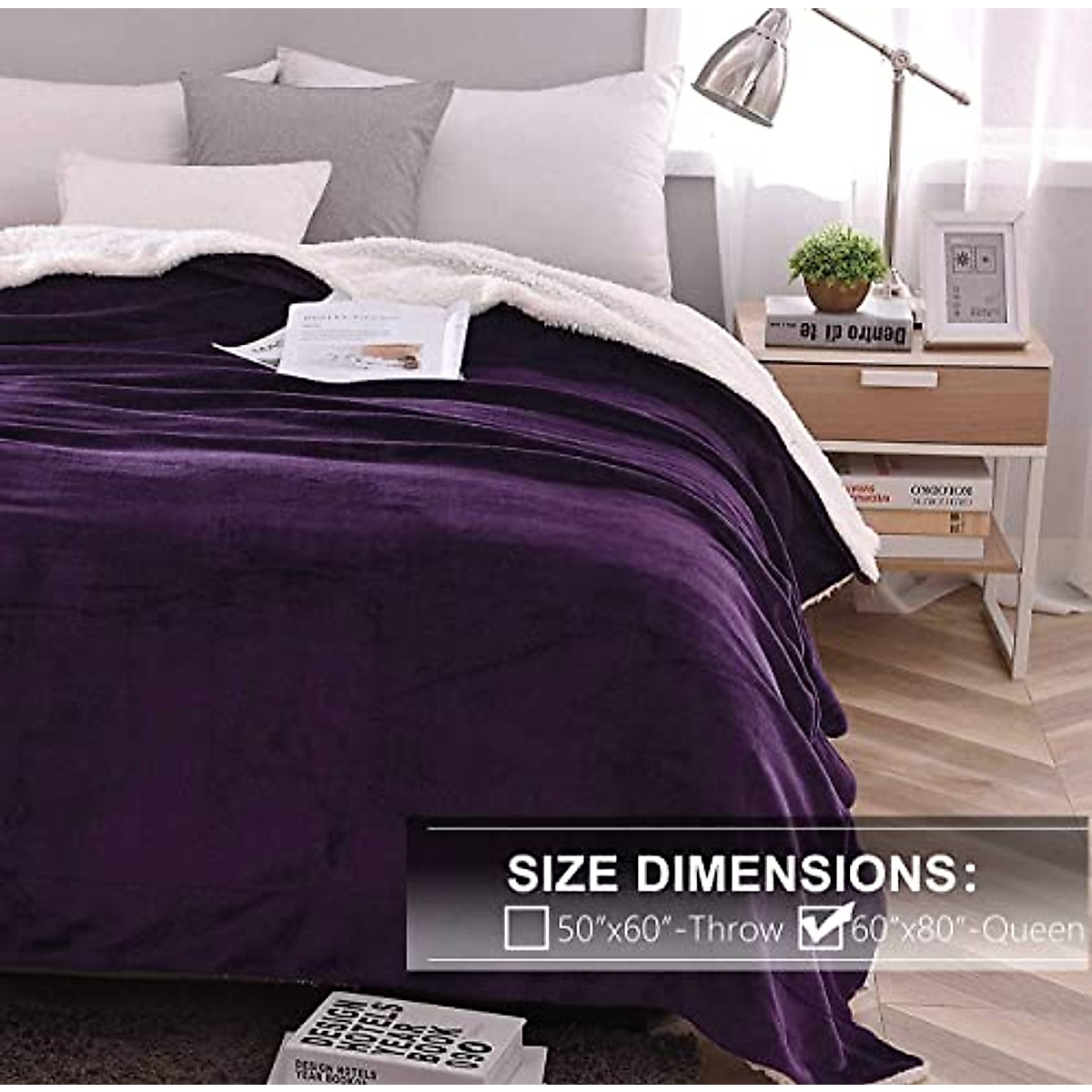 NANPIPER Sherpa Blanket Twin Thick Warm Blanket for Winter Bed Super Soft Fuzzy Flannel Fleece/Wool like Reversible Velvet Plush Blanket (Purple Twin Size 60"x80")