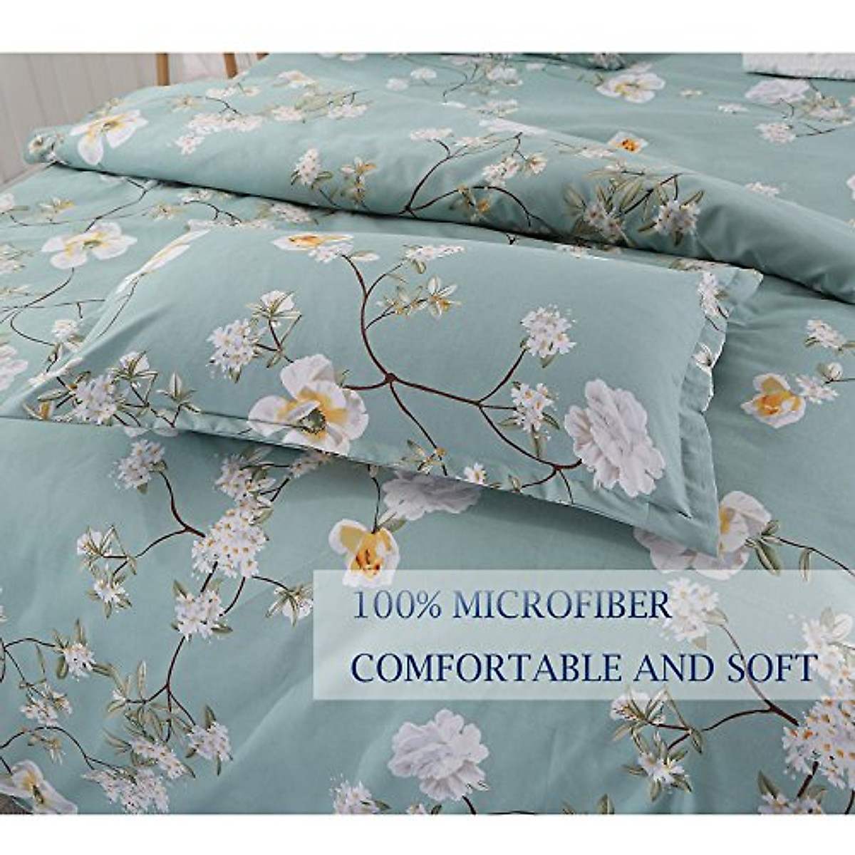 Nanko Bedding Duvet Cover Set Queen, 3 Pieces – 800-Thread Floral Microfiber Down Comforter Quilt Cover Zipper & Tie for Women & Men’s Bedroom, Luxury Guestroom Decor -Teal