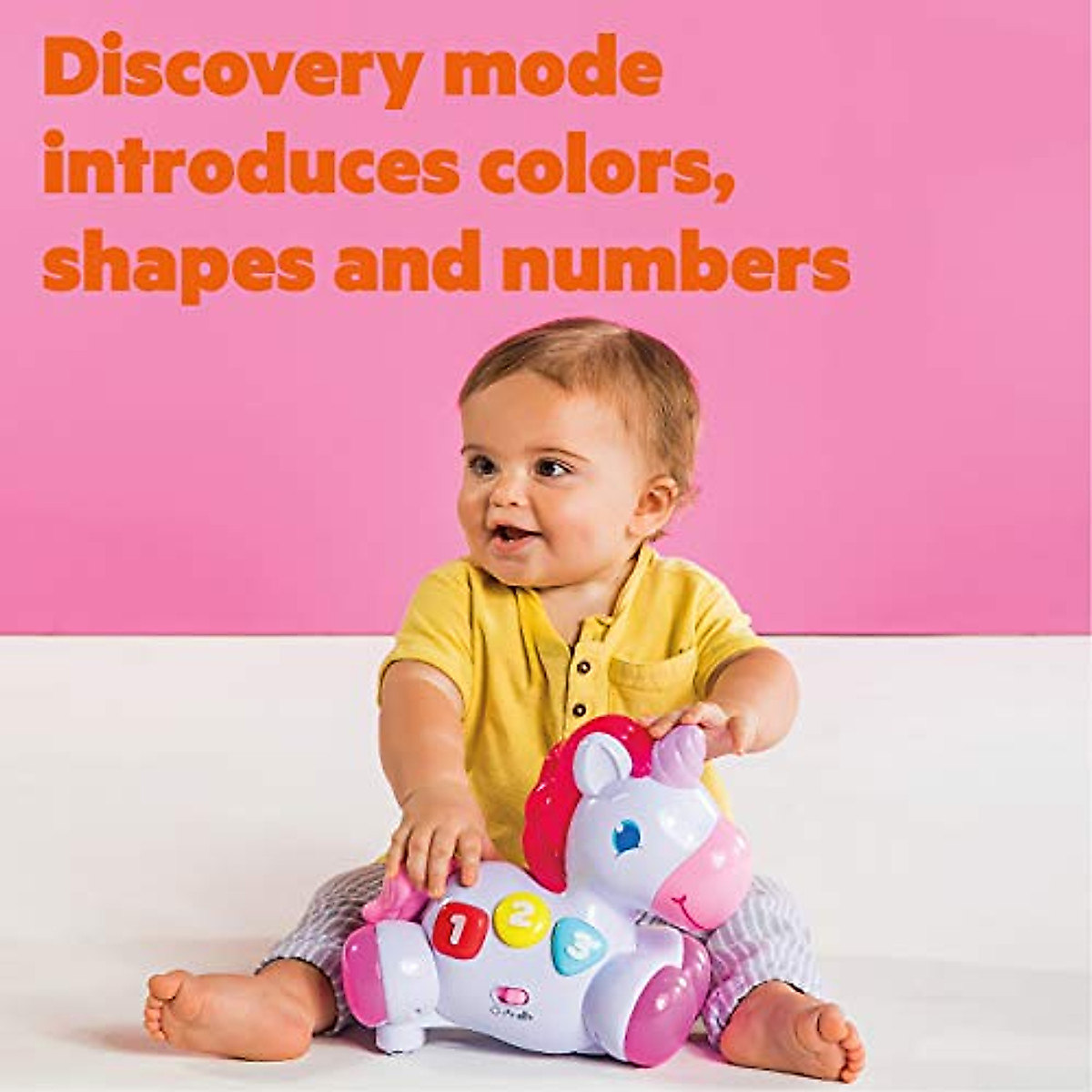 Bright Starts Rock & Glow Unicorn Crawling Baby Toy with Lights and Melodies, Age 6 Months +, Pink