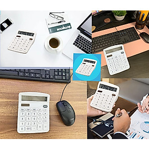 YOUHO Calculator, 12-bit Solar Battery Dual Power Standard Function Electronic Calculator with Large LCD Display Office Calculator White