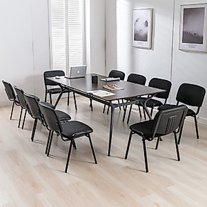 Waiting Room Chairs Stackable Conference Room Chairs No Wheels Office Guest Chair No Arms Reception Chairs for School Breakroom Banquet Church Lobby (Leather-Cushion,Black,5PCS)