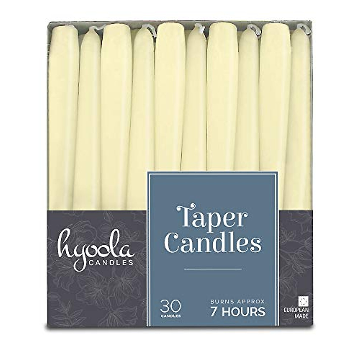 Hyoola Tall Taper Candles - Tapered Candles - Ivory Dripless Candle Sticks - 8 Inch (20cm) - 7 Hour Burn Time (30-Pack)