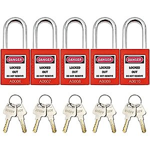 SAFBY 10 Keyed Different Lockout Tagout Lock - Loto Safe Padlocks for Lock Out Tag Out Stations and Devices (Red, Key Different)