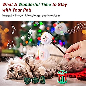 VavoPaw Christmas Stocking Cat Toys, 8PCS X-mas Santa Interactive Cat Toys with Santa Claus, Gingerbread Man, Cat Teaser Wand, Plush Rat Ball for Cat Kitten Kitty