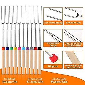 Lituford 32 Inch Long Marshmallow Roasting Stick Campfire Smores Kit for Fire Pit Marshmallow Smores Sticks,Barbecue Forks Extendable Telescoping for Grilling Set(10pcs)