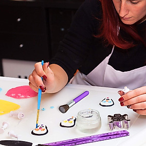 15 Pieces Cake Decorating Tool Set Include Cookie Decoration Brushes Cookie Scriber Needles Sugar Stir Needles Elbow and Straight Tweezers for Cookie Cake Fondant Decoration Supplies(Purple)