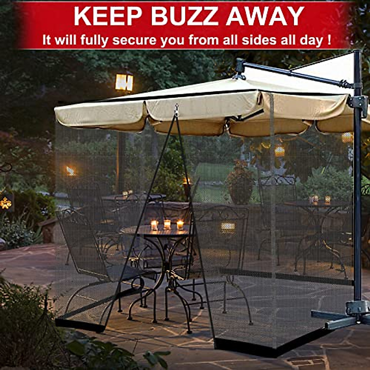 Patio Umbrella Netting, 7-10 FT Outdoor Umbrellas Screen Ultra-Large Umbrella Netting, Umbrella Hanging Tent, Patio Netting, Accommodate Up to 9 People Equipped with Double Zippers and Water Pipe