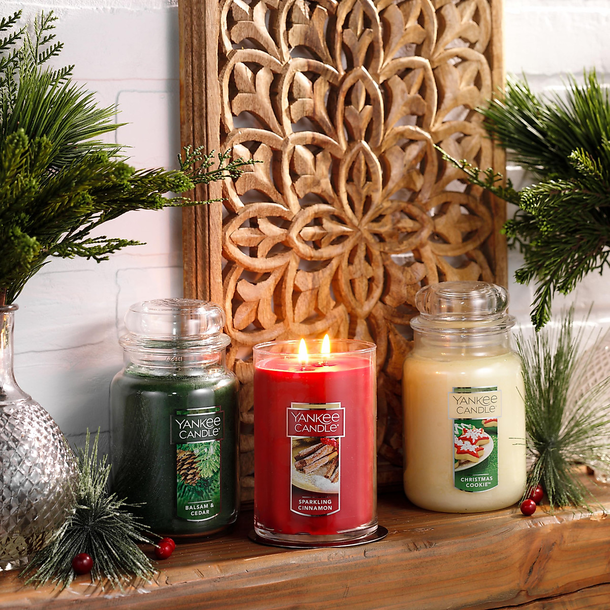 Yankee Candle Balsam & Cedar Scented, Classic 22oz Large Jar Single Wick Candle, Over 110 Hours of Burn Time