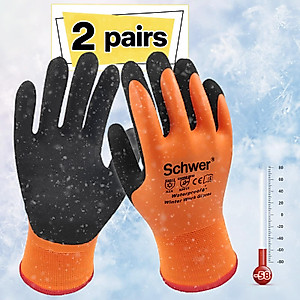 Schwer 2 Pairs FreezeGuard Waterproof Work Gloves PM3302, ANSI A2 Cut Resistant Freezer Gloves for Outdoor Cold Weather Keep Hands Warm, Waterproof Gloves for Shoveling Snow, Ice Fishing, M