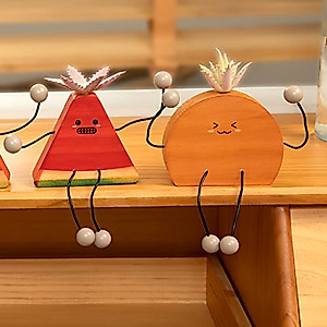 Yangbaga 2pcs Wooden Decorations for Shelf, Artificial Fake Succulents Plants Cute Decor with Metal Hanging Leg for Home Office Desk Shelf