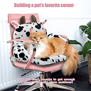 QIUODO Cute Chair Cushion, Gaming Chair Cushion with Backrest Non-Slip, Comfy Seat Cushion for Office Desk, Kawaii Chair Cushions for Gamer, Soft Chair Cushion for Room Bedroom Decor（Fancy Cow）