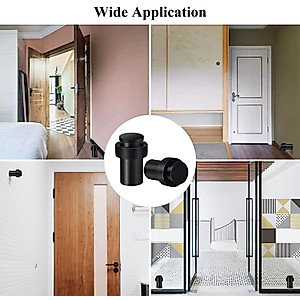 KOLAKO Door Stopper, Cylindrical Floor Door Stop, 2 Inch/Stainless Steel, Black Modern Heavy Duty Brushed Solid DoorStops with Rubber Bumper, Floor Door Stops for Bottom of Door, 6 Pack