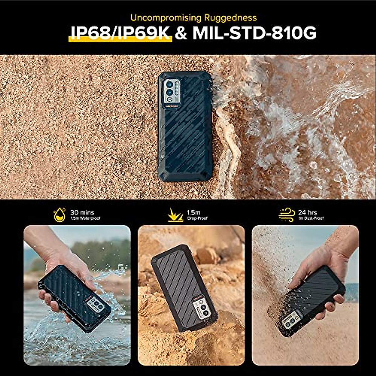Ulefone Rugged Smartphone Unlocked Power Armor X11 Pro 8150mAh Battery, 8GB+ 64GB Android 12 Waterproof Cell Phone, 16MP Triple Camera 5.45 inch HD+ Screen, Dual SIM 4G Rugged Phone, OTG,GPS,NFC