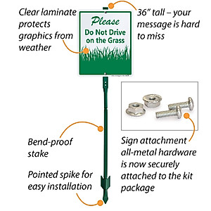 SmartSign 12 x 10 inch “Please Do Not Drive On The Grass” LawnBoss Yard Sign with 3 foot Stake, 40 mil Laminated Rustproof Aluminum, Green and White, Set of 1, Made in USA