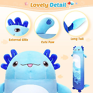 KMUYSL Axolotl Long Plush Pillow, 28" Soft Stuffed Animal Plush, Cute Plush Pillow, Kawaii Stuffed Plushies Dolls for Girls Kids, Chrismas Birthday Gift, Blue (Blue-28Inch)
