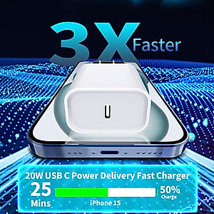 【MFi Certified】iPhone 15 Charger Fast Charging, Redpark 2Pack PD 20W USB-C Power Type-C Wall Charger Adapter + 10FT USB-C Charge Cable for iPhone 15/15 Plus/15 Pro/15 Pro Max/iPad Pro/Air/Mini/AirPods