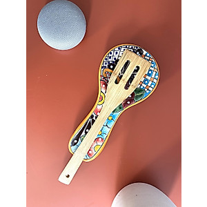 Colorful Ceramic Spoon Rest – Hand-Painted Large Talavera Kitchen Utensil Holder for Counter & Stove Top in Gift Box - Dishwasher Safe Lead Free Cooking Ladle Dish Mexican Style Cuchara Multicolor
