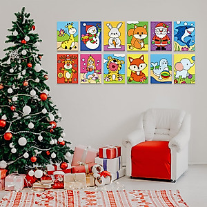 12 Packs Winter Animals Pre Drawn Canvas for Painting, 5" X 7" Animals Theme Pre Printed Canvas for Kids, Pre Stretched Canvas Outline Painting Boards for Beginners Students, Party Favor