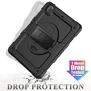 SEYMAC stock iPad Pro 12.9 Case (6th/5th/4th/3rd Gen), [Full-Body] Drop Protection Case with [Screen Protector] 360 Rotating Stand [Pencil Holder] Hand Strap for iPad Pro 12.9''2022-2018 (Black)