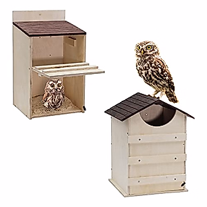 2 Pack Owl House, Wooden Large Size Owl Nesting Box for Screech Owl, Saw Whet Owl, Barn Owl, Barred Owl, Extra Durable with Wood shavings and mounting Parts, Quick and Easy Assembly Required