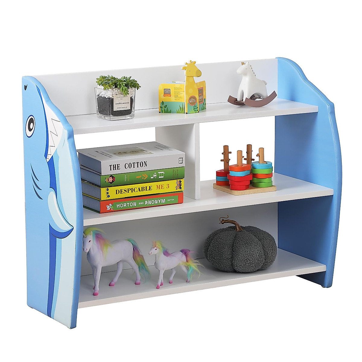 AFBKSS&BB Kids Book Shelf, Children Storage Shelf, Kids Storage Wood Shelf, Children Storage Desk,Toy Storage Cabinet,-Shark Blue