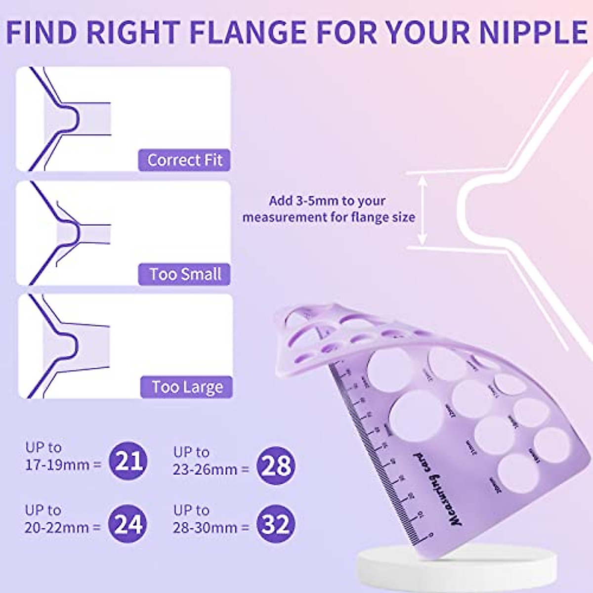 Nipple Ruler, Nipple Ruler for Flange Sizing & Breast Pump Size - New Mothers Must Haves, Soft Silicone Circle Templates Nipple Measurement Tool with Holes & Millimeter Scale for Flange Size Measure