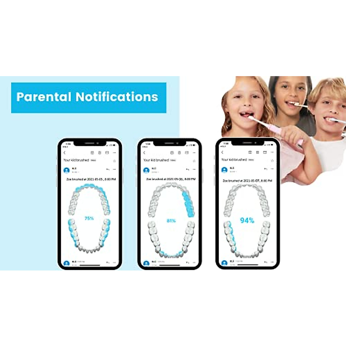 Blu Smart Bluetooth Enabled Kids Toothbrush with Live Tracking App to Teach Children Healthy Brushing Habits, Share Results with Your Dentist (Blue). Wireless Rechargeable Electric.