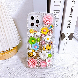 redecarie for Samsung Galaxy S9 Plus Bling Glitter Case,Shiny Diamond Luxury Crystal Rhinestone Cute Bee Rainbow Tower Pearl 3D Handmade Women Girls Protective Cover with Bracelet Lanyard