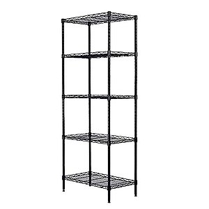 Karl home 5 Tier Wire Shelving Unit Height Adjustable Storage Metal Shelf, Heavy Duty Garage Rack for Office, Kitchen, Laundry (21.3" L x 11.4" W x 59.1" H, Black)
