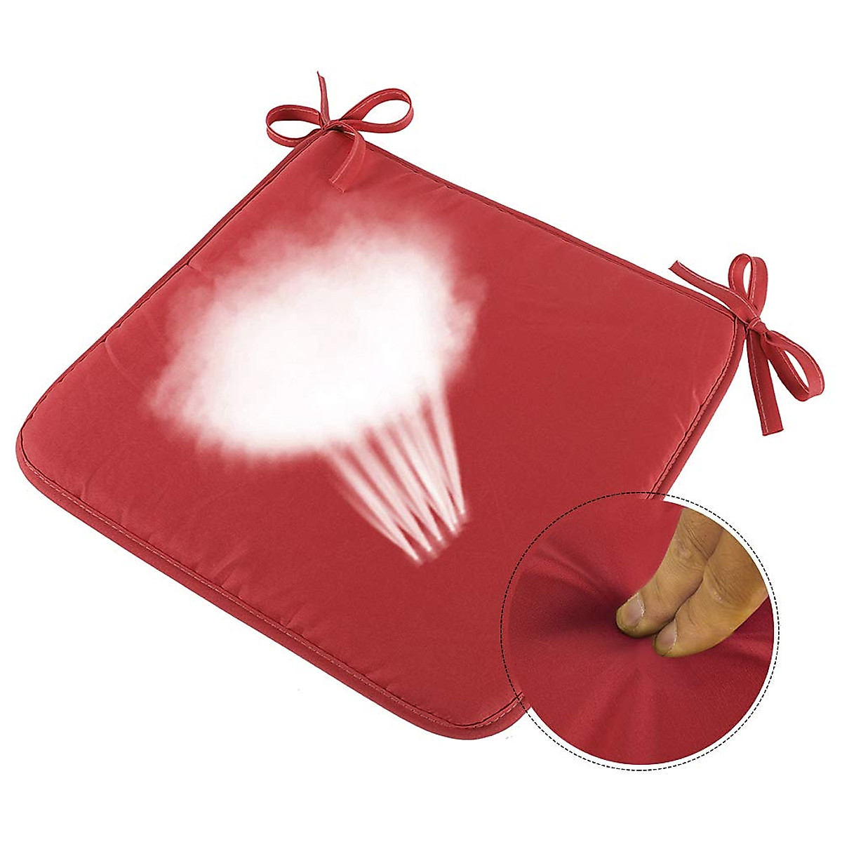 4PCS Chair Seat Pads Covers Foam Filling Pad Kitchen Seat Cushion with Ties Removable Waterproof Soft Breathable Non-Slip for Dining Living Room Office Kitchen Chair (red)