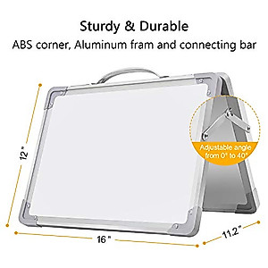 Small Dry Erase White Board, 16"X12" Double-Sided Magnetic Portable White Board Desktop Foldable Tabletop Whiteboard Easel for Home, Office, Classroom