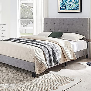 King Size Bed Frame, Upholstered Platform Bed Frame with Button Headboard, Strong Wood Slats Support, No Box Spring Needed, Noise Free, Easy Assembly (Dark Grey),King,Dark Gray,Bed Frames-002