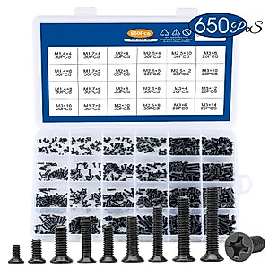 KIRANDY 650pcs Countersunk Flat Head Cross Mini Screw Set M2 M2.5 M3 Carbon Steel Computer Notebook Laptop Screws Kit for Hp for Lenovo