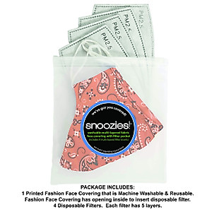 Snoozies 3-Layer Washable Face Mask w Filters & Nose Bridge - Orange/Red Bandana