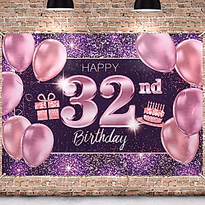 PAKBOOM Happy 32nd Birthday Banner Backdrop - 32 Birthday Party Decorations Supplies for Women - Pink Purple Gold 4 x 6ft