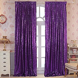 TRLYC Purple Sequin Backdrop Curtains - 2 Panels 2x8ft Sparkly Purple Curtains Glitter Backdrop for Party Christmas Wedding Birthday Halloween Background Decoration