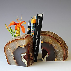 JIC Gem Natural Agate Book Ends Geode Bookends Decorative Book Ends for Shelves with Rubber Bumpers for Décor Small Size(1 Pair, 2-3 LBS)