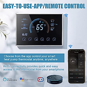 Programmable Smart Thermostat Compatible with Alexa Google Home,WiFi Thermostat no c Wire Needed(with C Wire Adapter) Thermostats for Home Heat and ac,24v (Black)