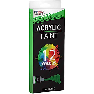 U.S. Art Supply Professional 12 Color Set of Acrylic Paint in 12ml Tubes - Rich Pigment Vivid Colors for Artists, Students, Beginners, Kids, Adults - Canvas, Portrait Paintings, Wood, Craft, Hobby