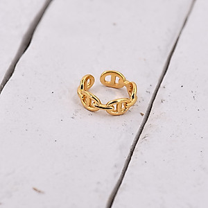 LEMON GRASS 18K Gold Plated Mariner Link Chain Ring | Puffed Chain Ring | Womens Bold Stackable DNA Ring