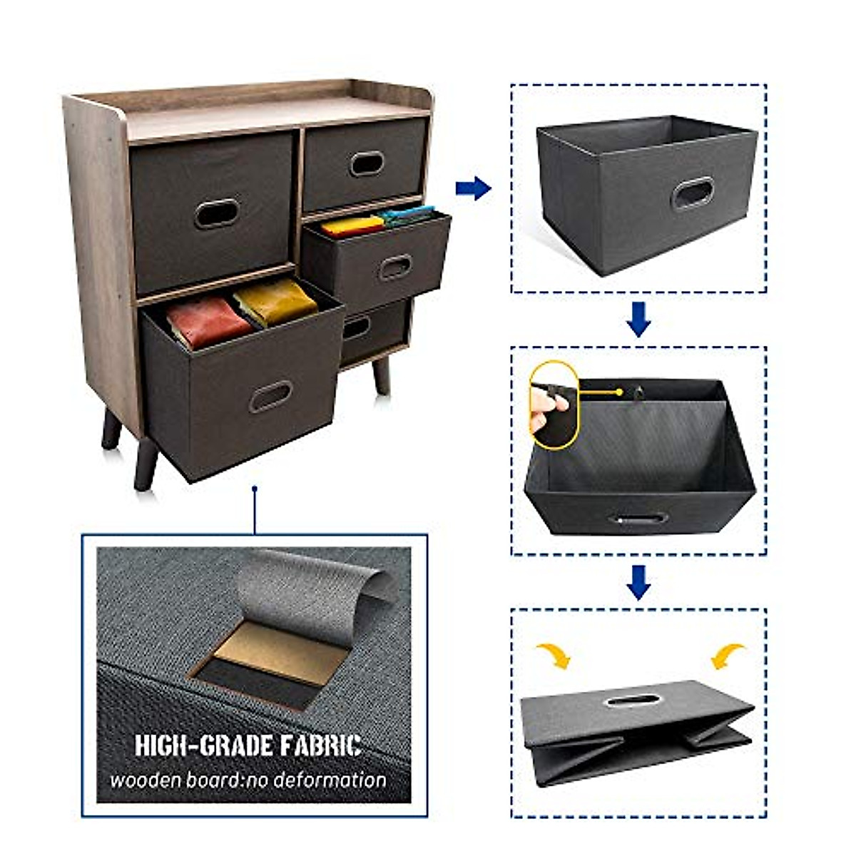 Hooseng 5 Drawer Dresser Storage, Durable Chest Wood Organizer, Waterproof Fabric Capacity Tower, Cabinet for Bedroom/Hallway/Living Room, Rustic Brown (5 Drawer)