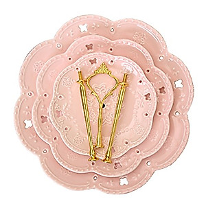 Jusalpha 3-Tier Pink Porcelain Cake Stand/Cupcake Stand/Dessert Stand/Tea Party Pastry Serving Platter/Food Display, Stand, Comes in a Gift Box- Free Sugar Tong, Pink