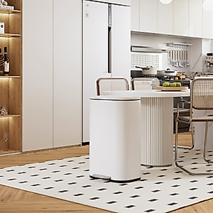 FINETONES Trash Can, Stainless Steel Garbage Can with Silent Lid, Durable Pedal & Inner Bucket, Pedal Garbage Bin for Kitchen Inside Outside (50L, White)