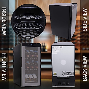 NutriChef 15 Bottle Compressor Refrigerator White & Red Chiller Countertop Cooler-Freestanding Compact Mini Wine Fridge Capacity, Digital Control, Glass Door, Black